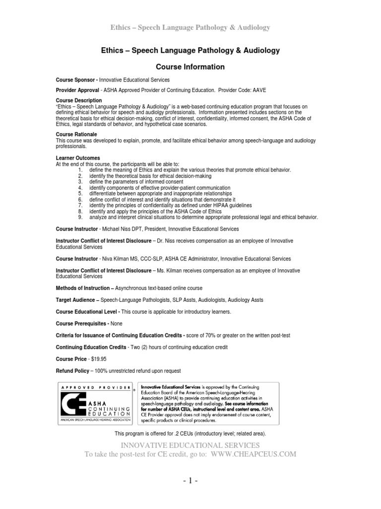 Ethics Speech Language Sdqsdpathology and Audiology | PDF | Informed ...