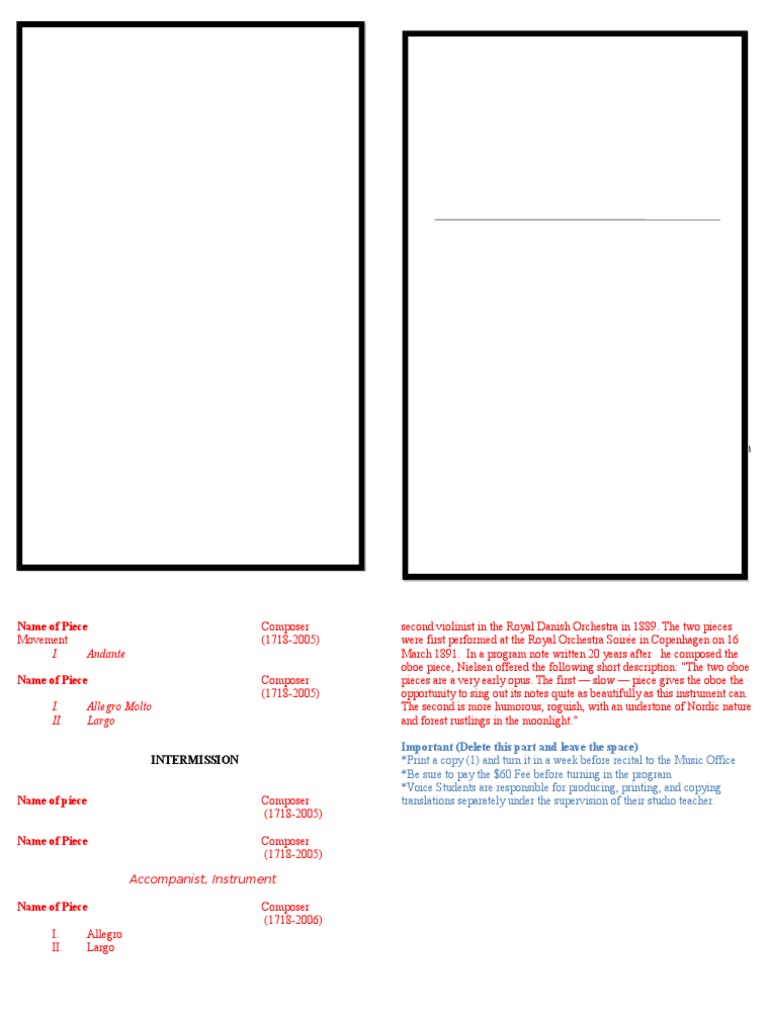 Student Recital Program Template | Concerto | Musical Compositions