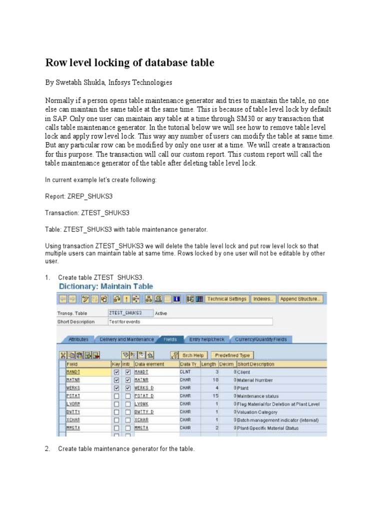 ABAP - Row Level Locking of Database Table | PDF | Database Transaction ...