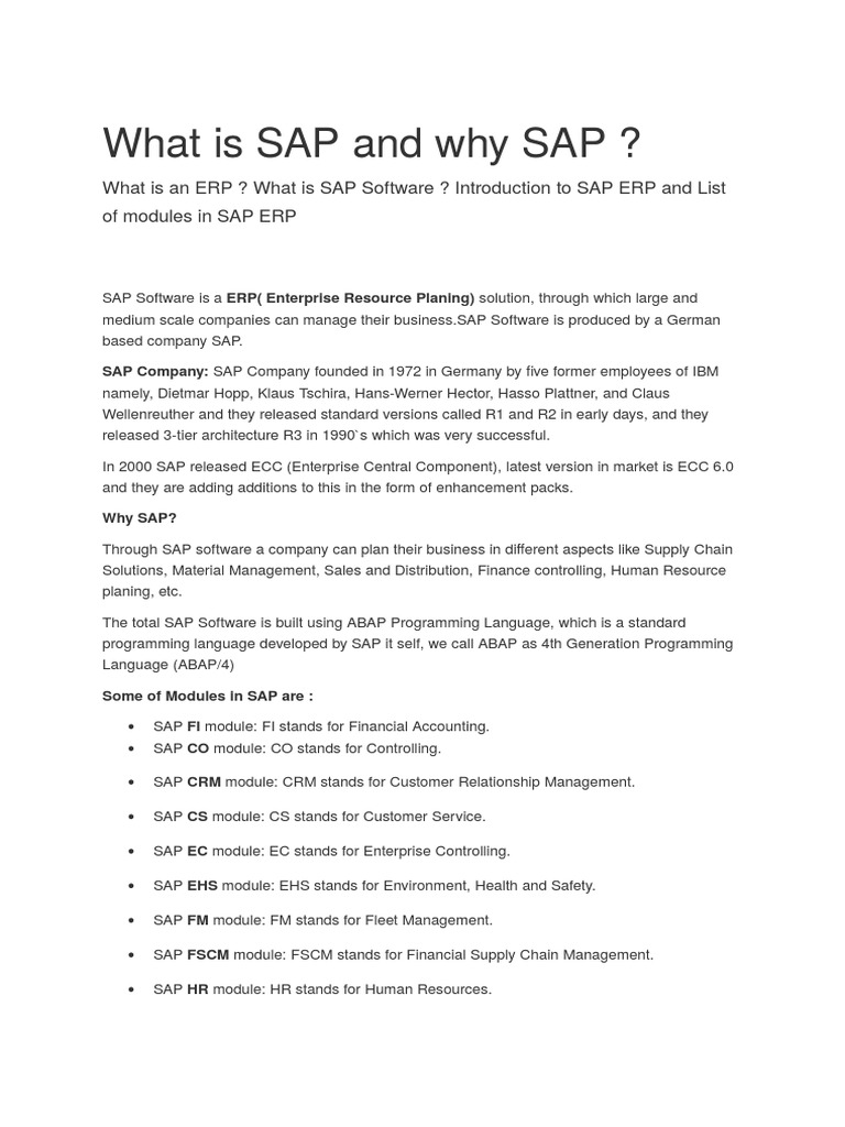 What Is SAP and Why SAP | PDF | Sap Se | Business Software