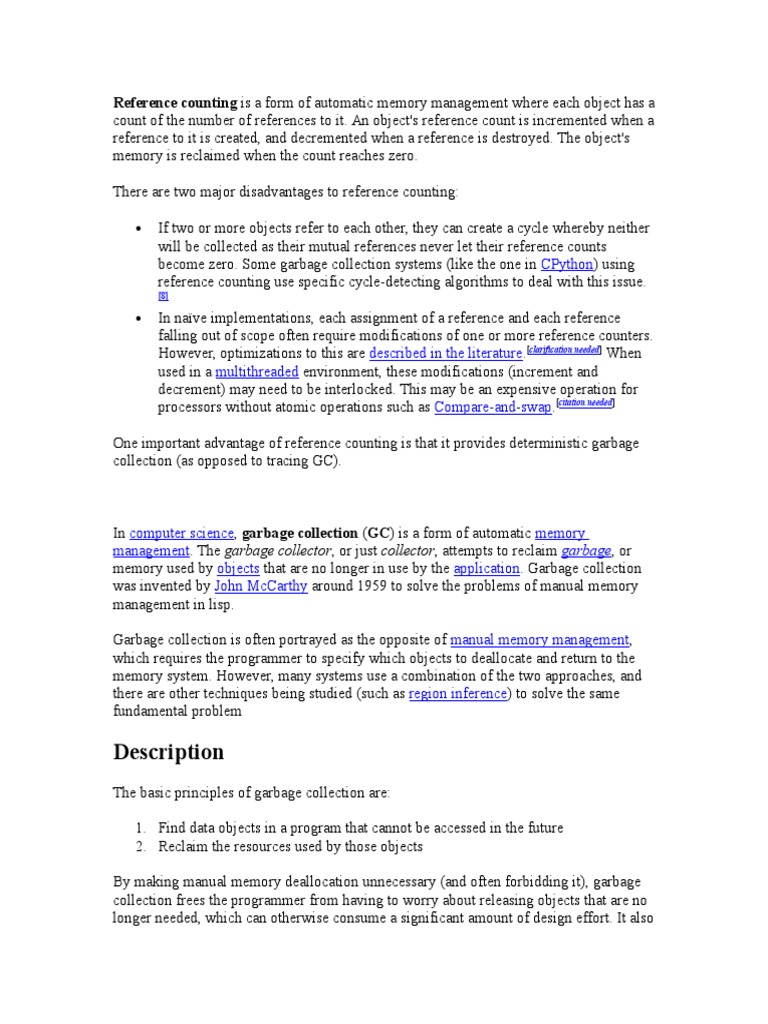 Description: Reference Counting Is A Form of Automatic Memory Management Where Each Object Has A ...