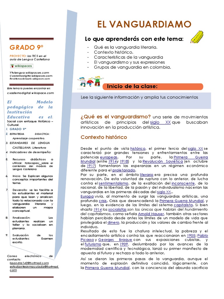 9° PER 1° CLASE N°3 - El Vanguardismo | PDF | Vanguardia | Artes (general)