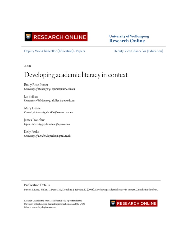 Developing Academic Literacy in Context | PDF | Literacy | Curriculum