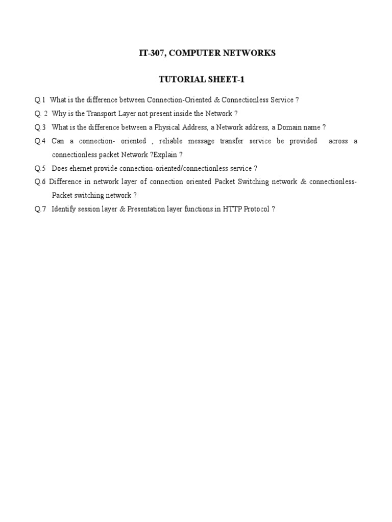 It-307, Computer Networks Tutorial Sheet-1 | PDF | Ethernet | Computer Network