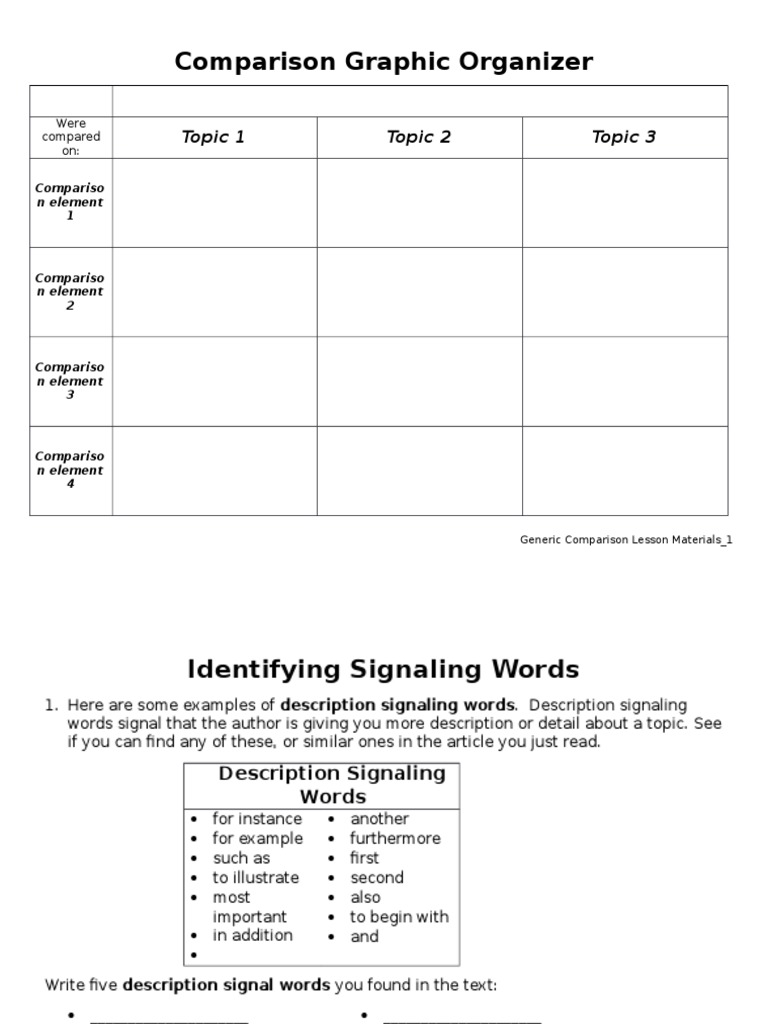Comparison Lesson Materials Guide | PDF | Reading Comprehension | Truth