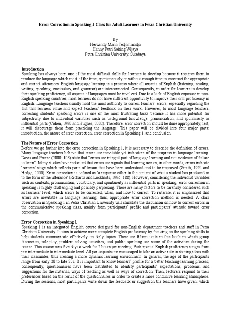 Paper - Error Correction in Speaking 1 | PDF | Language Education ...
