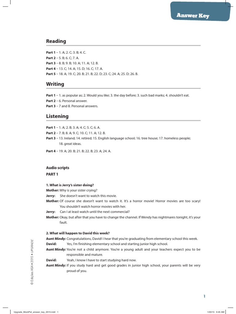 Reading: Answer Key | PDF | Leisure