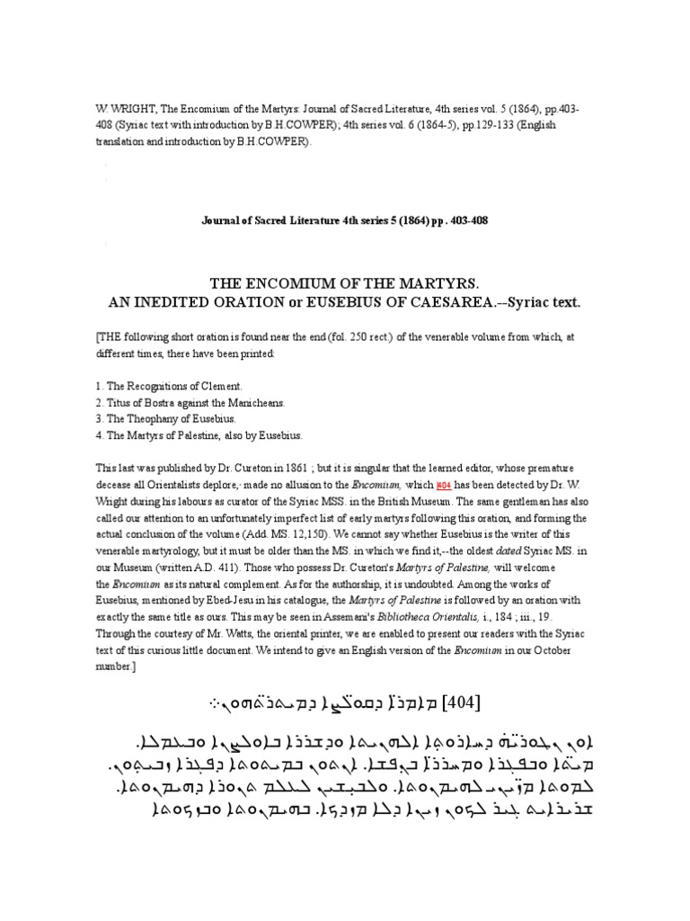 The Encomium of The Martyrs | PDF | Eusebius | Saint Peter