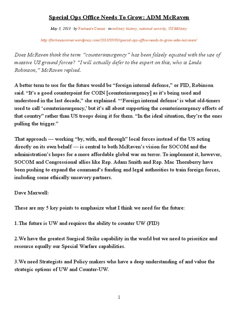Special Ops Office Needs To Grow - ADM McRaven - 03 MAY 13 | PDF ...