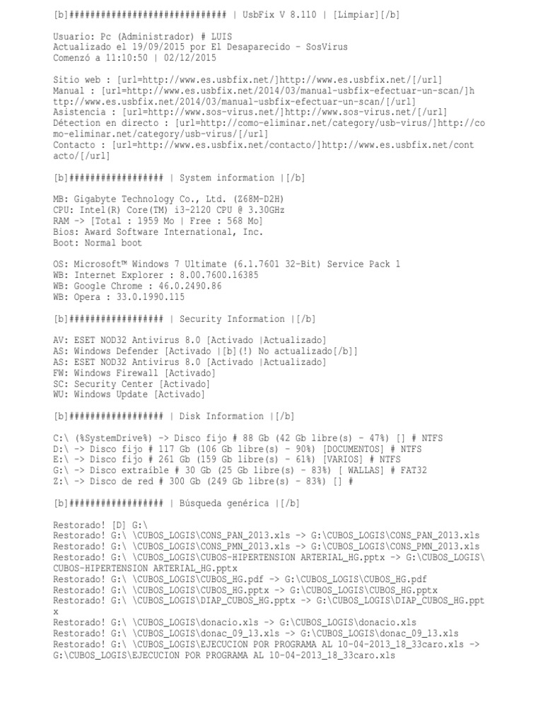 UsbFix Report | PDF | Windows 7 | Equipo de oficina