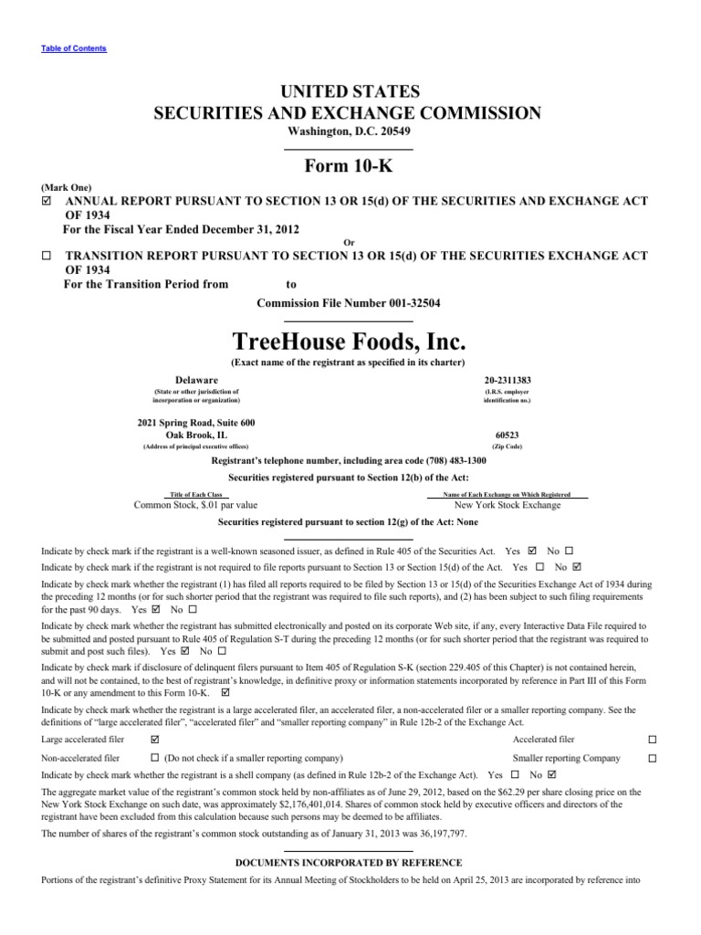 10K 2012TreeHouseFoodsInc PDF | PDF | Form 10 K | Interest