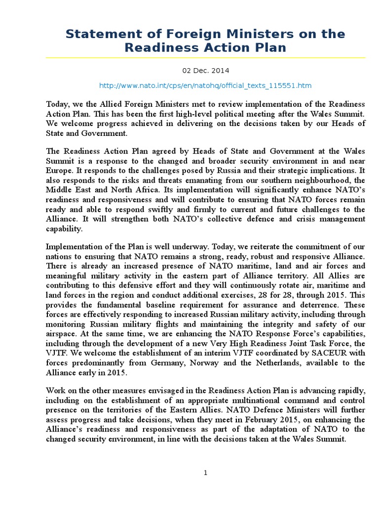 Statement of Foreign Ministers On The Readiness Action Plan - DEC 14 ...