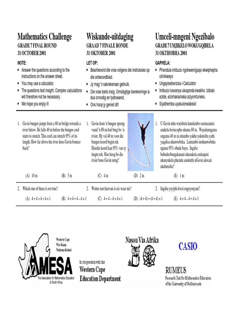 Mathematics Challenge Wiskunde-Uitdaging Umceli-Mngeni Ngezibalo | PDF ...