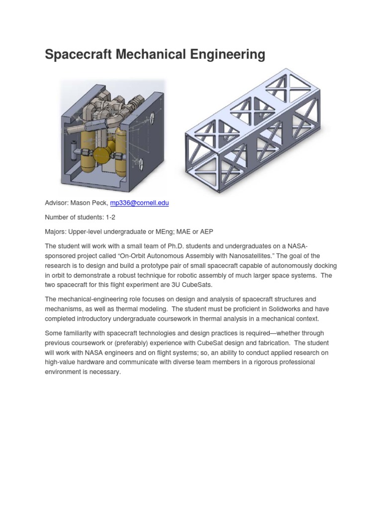 NASA CubeSat Mechanical Engineering Role | PDF | Technology & Engineering