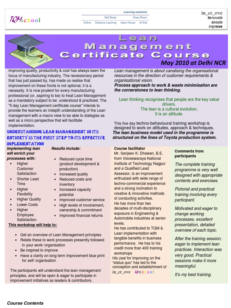 Lean Management Certificate Course | PDF | Lean Manufacturing | Leadership