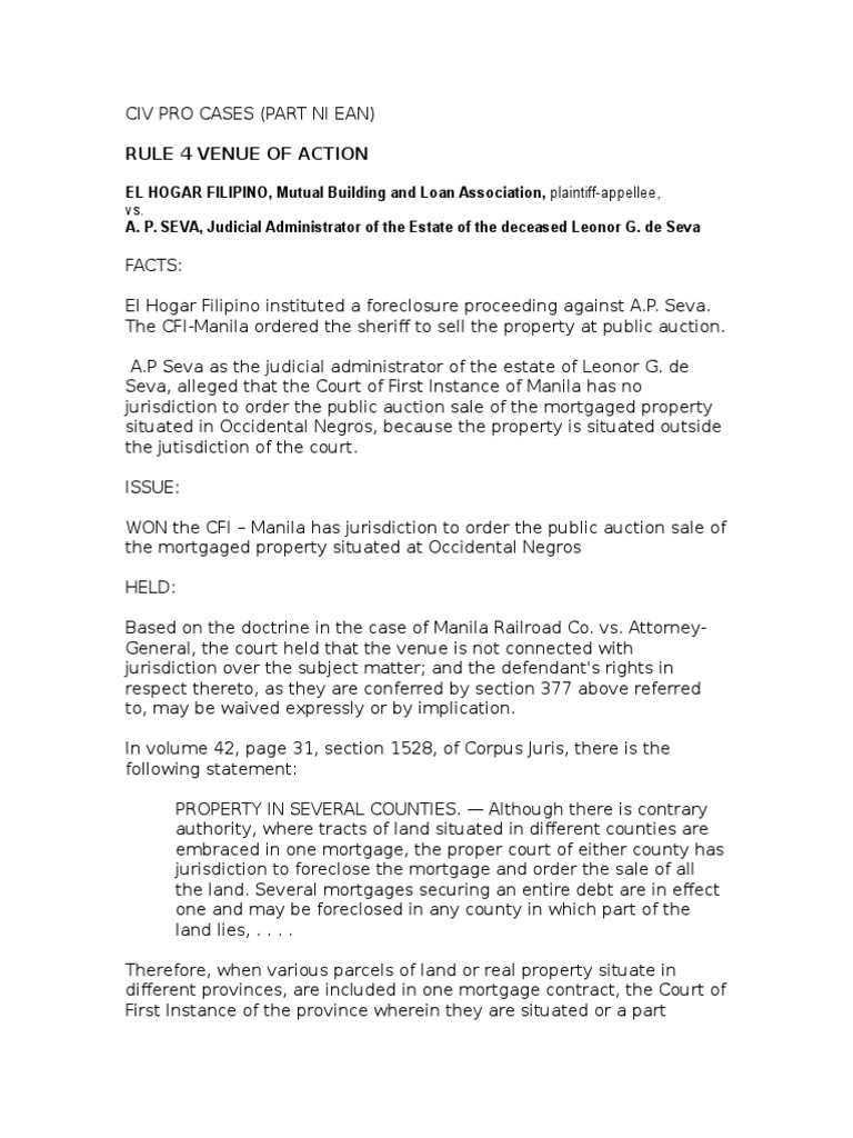 CIV PRO CASE Digest | PDF | Foreclosure | Mortgage Law