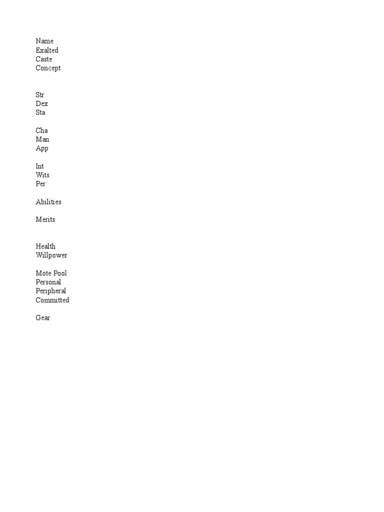 Exalted 3E Sheet Template | PDF