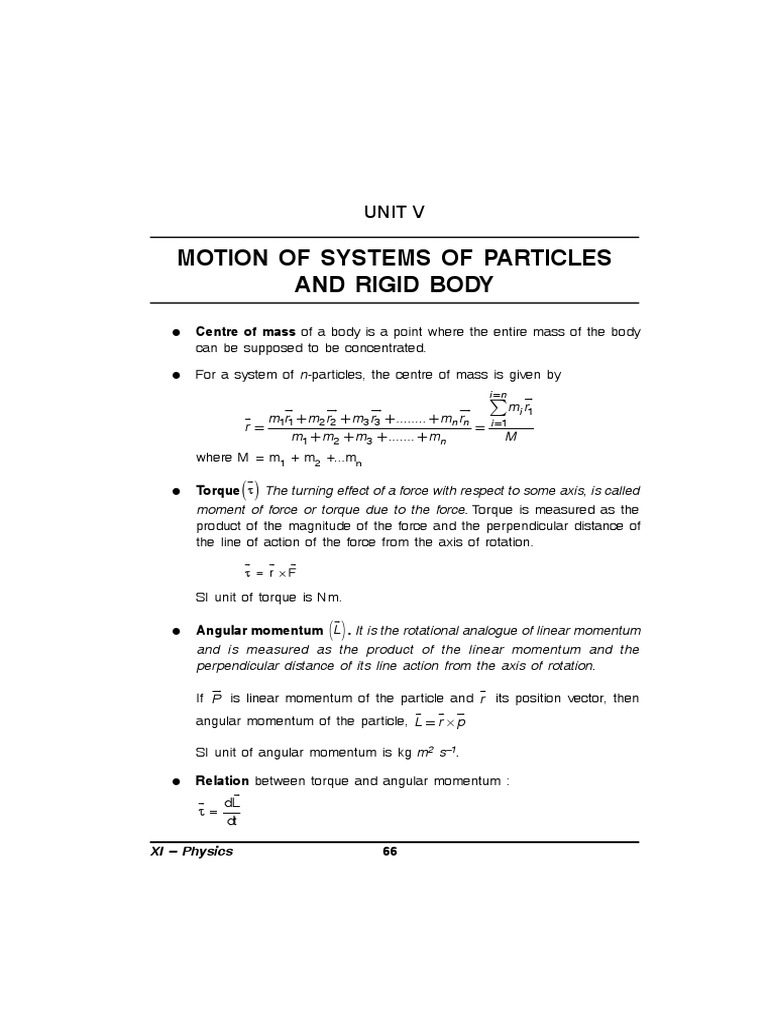 Motion of Systems of Particles Class XI | PDF | Rotation Around A Fixed Axis | Torque