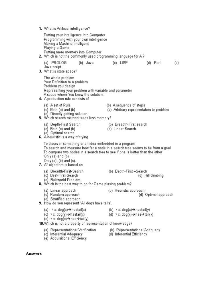 AI Quiz | PDF | Artificial Intelligence | Intelligence (AI) & Semantics