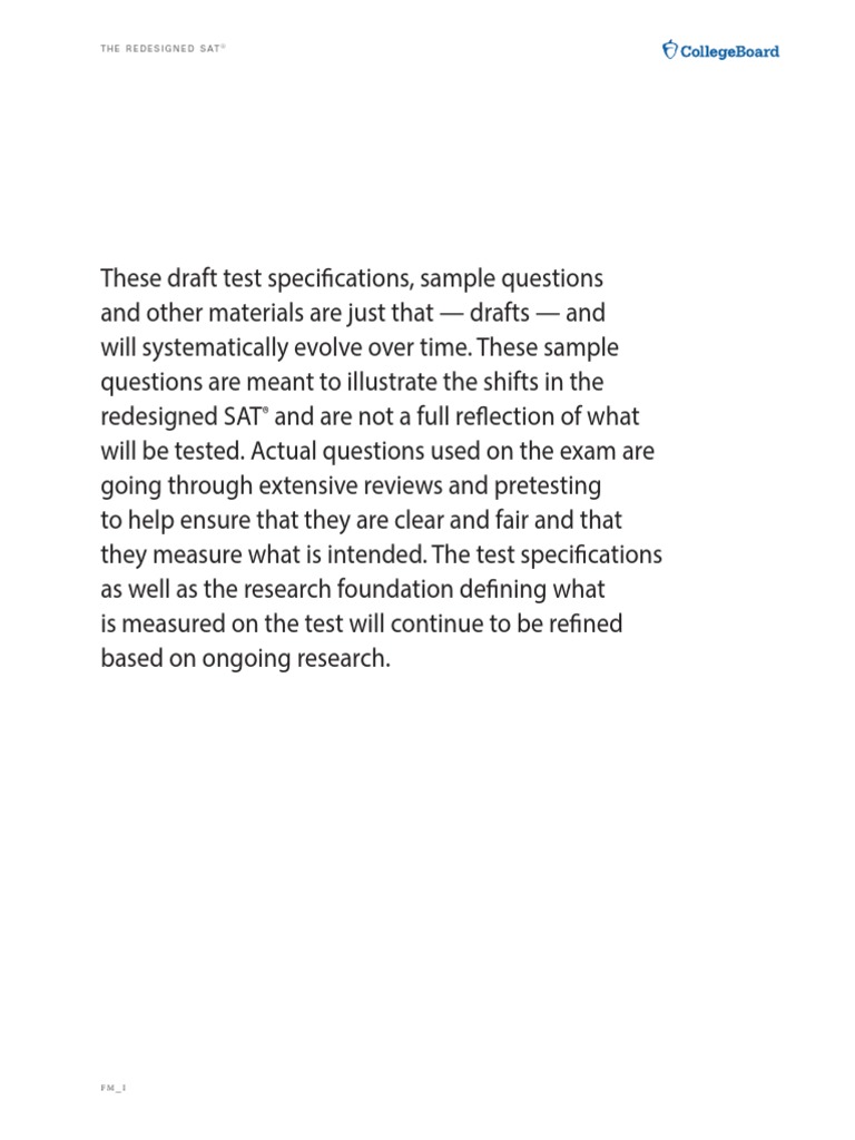 NEW SAT Test Specifications | PDF | Sat | Test (Assessment)