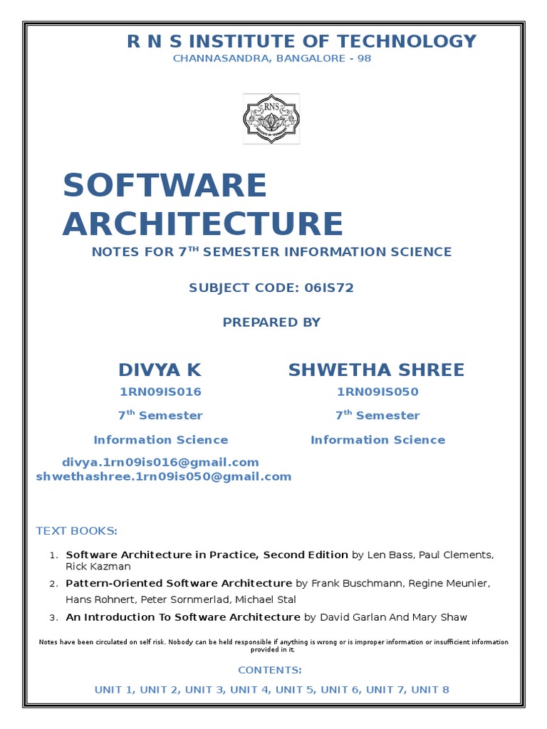 SA - Notes - by - Divya (RNSIT) | PDF | Software Architecture ...