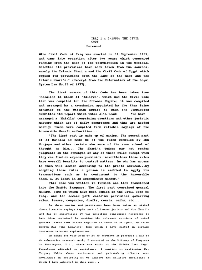 Overview of Iraq's Civil Code 1951 | PDF | Ownership | Jurisprudence