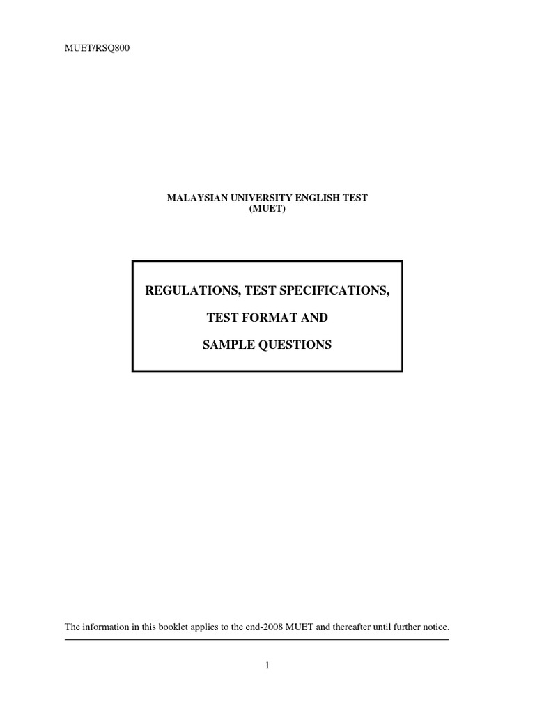 MUET Test Specification 2015 - Versi Portal | PDF | Learning Disability ...