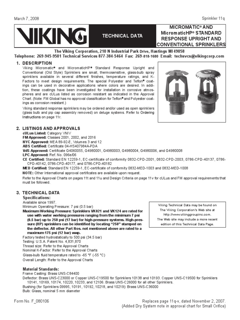 Technical Data: 1. Description | PDF | Fire Sprinkler System | Building ...