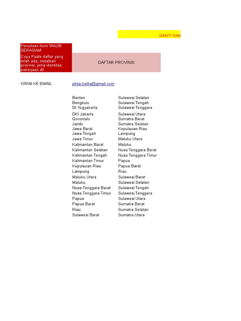 Formulir Data LKSA Provinsi Indonesia | PDF
