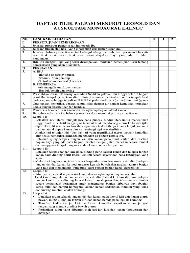 Daftar Tilik Palpasi Menurut Leopold Dan Auskultasi Monoaural Laenec | PDF | Kajian Bahasa Asing ...