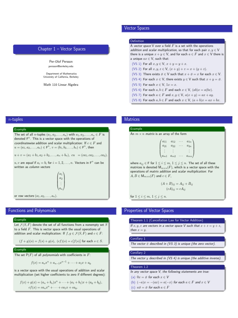 Vector Spaces: Persson@berkeley - Edu | PDF | Basis (Linear Algebra) | Linear Subspace