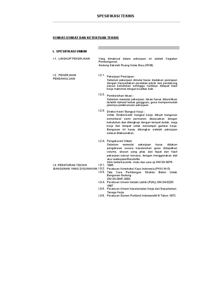 Contoh Spesifikasi Teknis | PDF