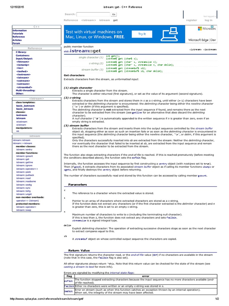 Istream - Get - C++ Reference | Download Free PDF | Parameter (Computer ...