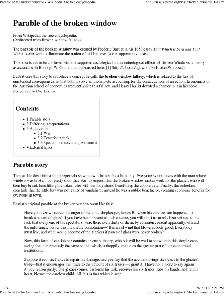 Parable of the Broken Window Fallacy | Economics | Economies