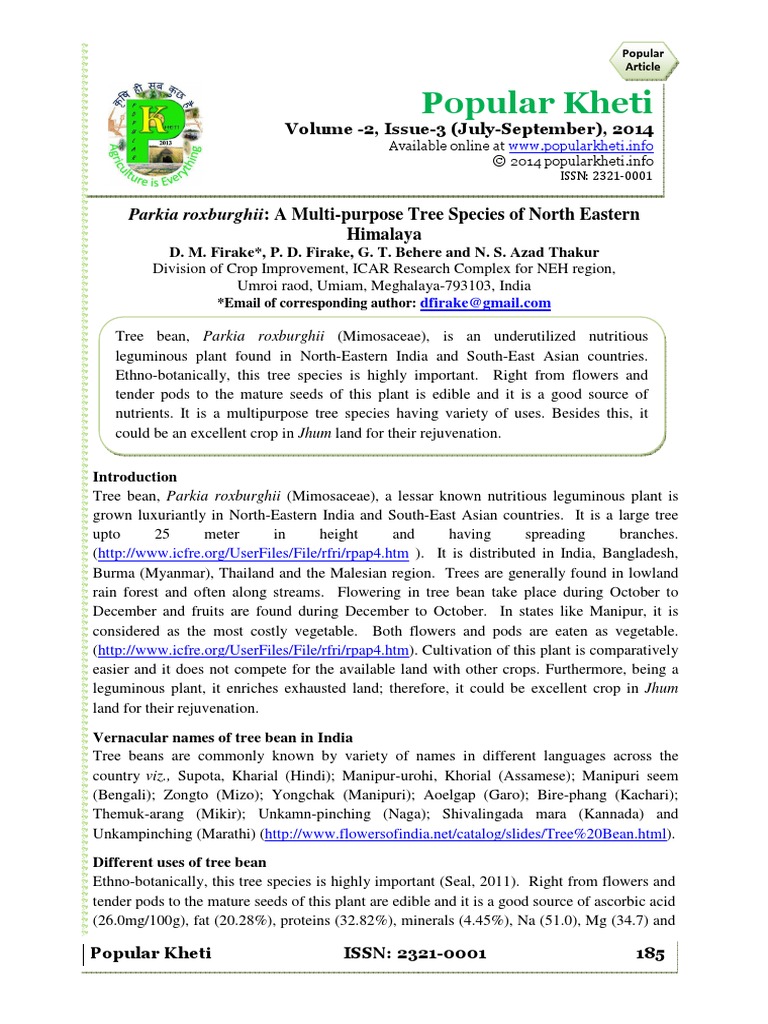 Parkia Roxburghii: A Multi-Purpose Tree Species of North Eastern ...