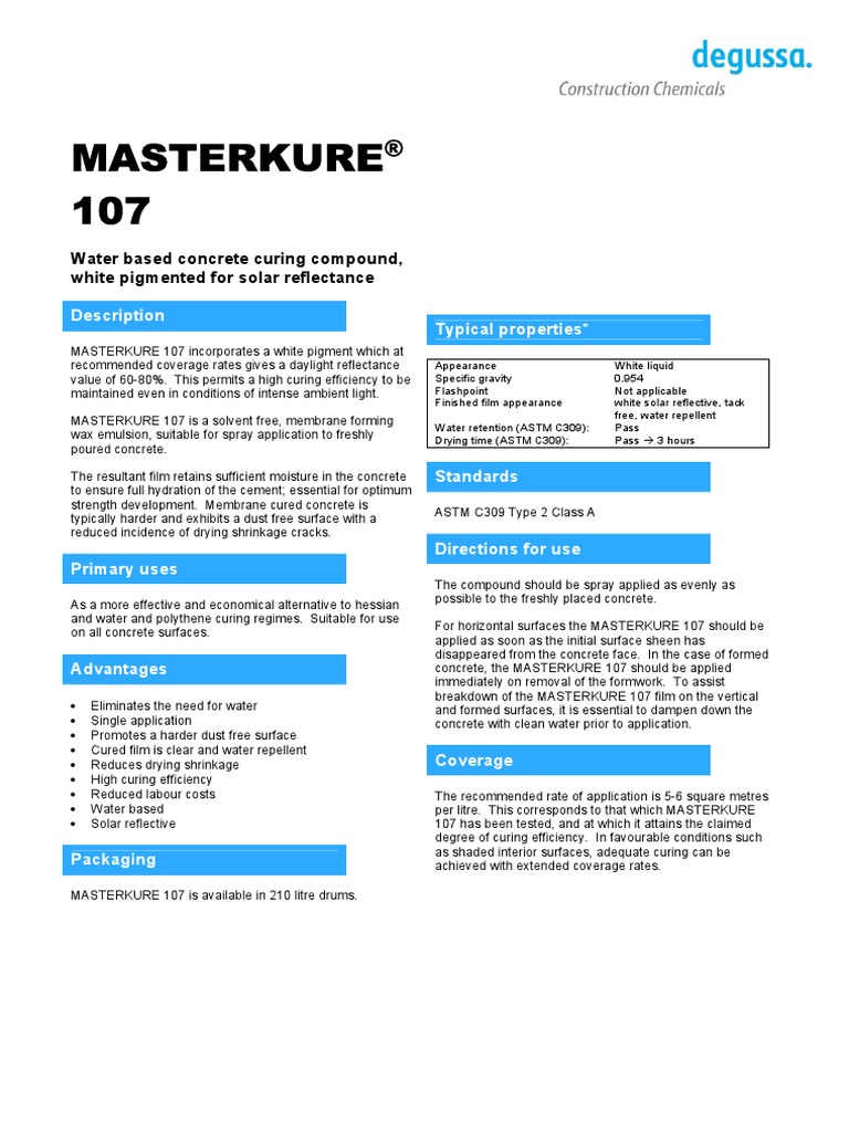 TDS - Masterkure 107 | Download Free PDF | Concrete | Manmade Materials