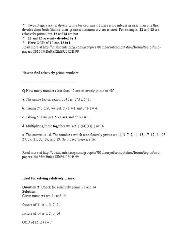 How To Check Relative Prime Numbers | PDF | Mathematical Concepts | Numbers