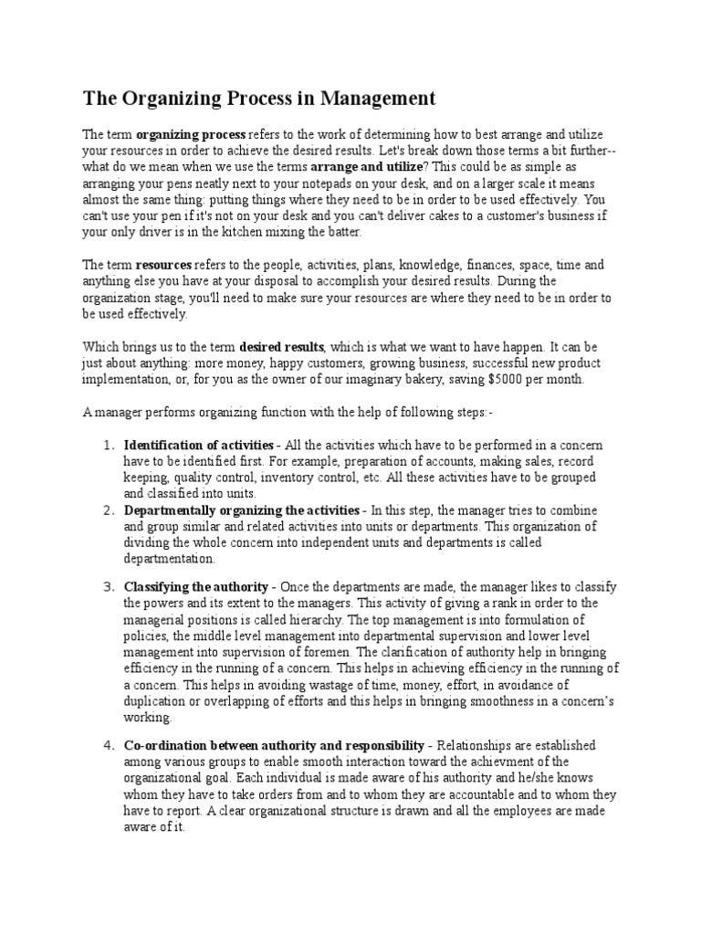 The Organizing Process in Management | PDF | Organizational Structure ...