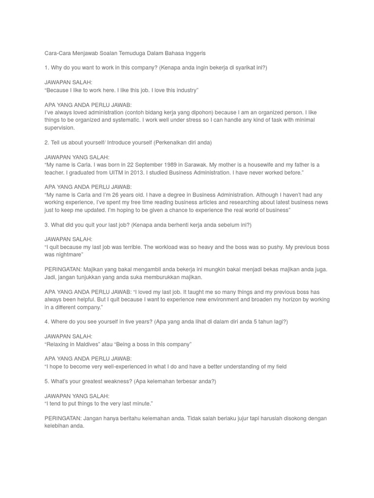 Cara Menjawab Soalan Interview. | PDF | Cognition | Labour