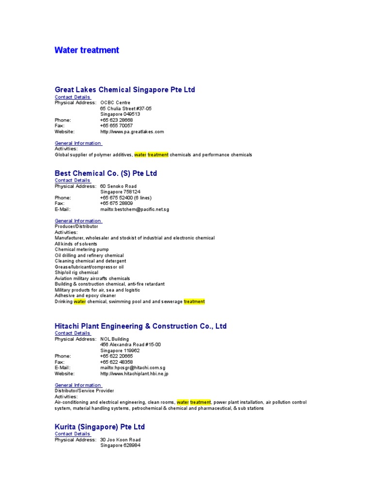 List of Water Treatment Company | PDF | Membrane Technology | Membrane