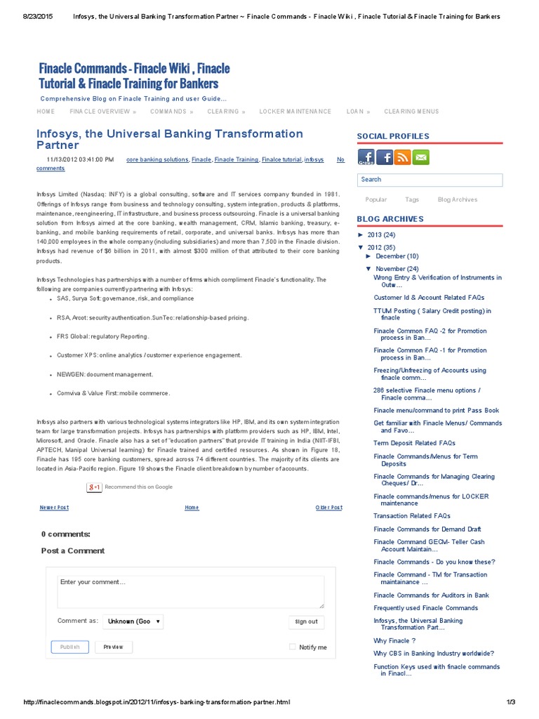 Infosys Finacle Universal Banking Guide | PDF | Menu | Websites