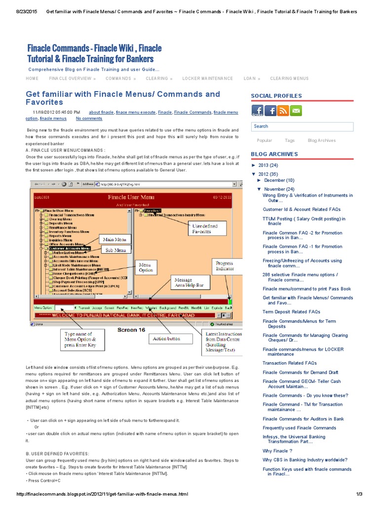 Finacle Menus and Commands Guide | PDF | Menu (Computing) | Deposit Account