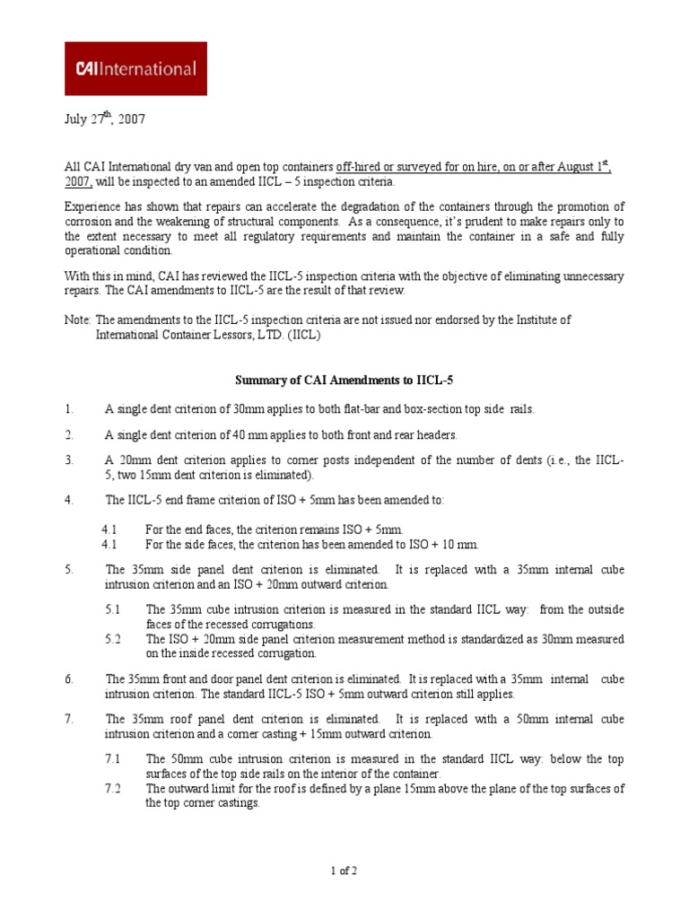 CAI IICL Criteria Amendment | PDF