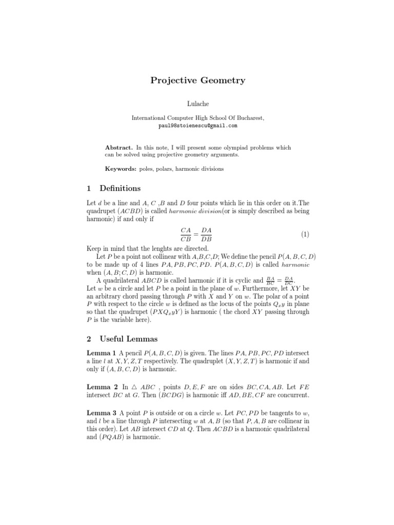 Projective Geometry | PDF | Triangle | Classical Geometry