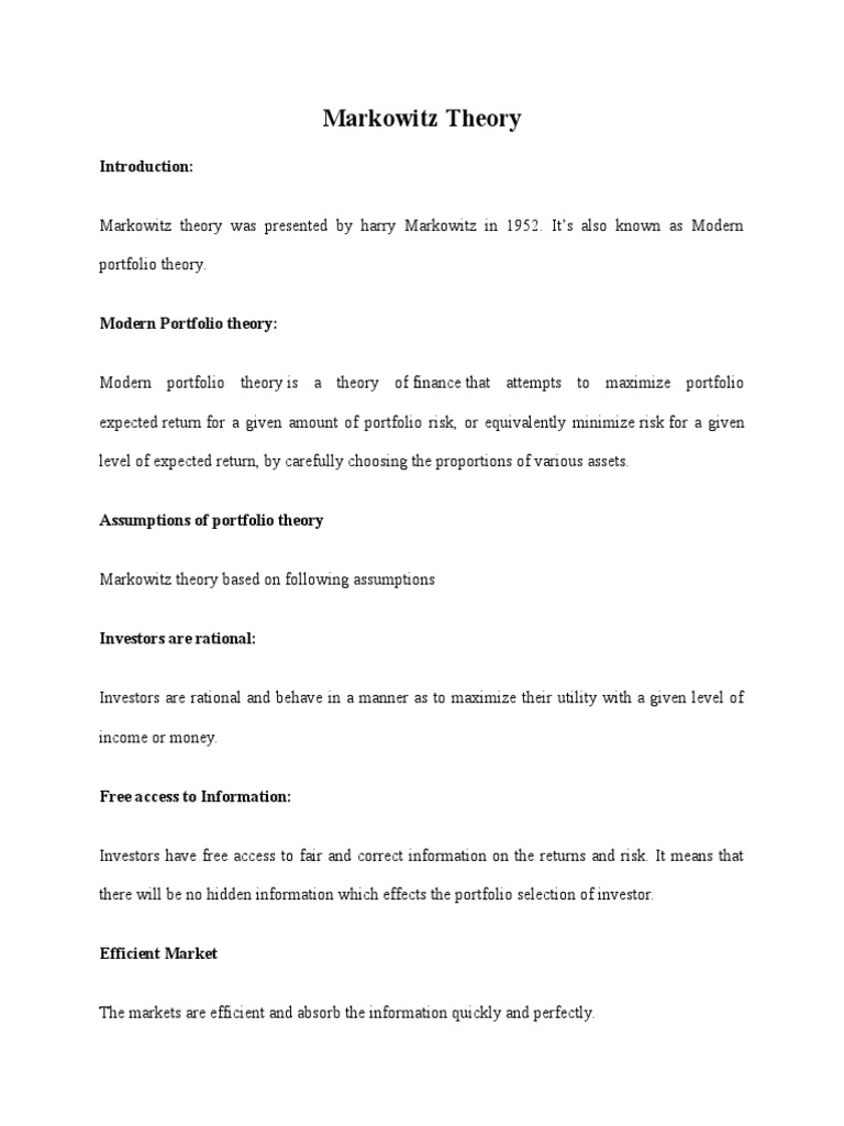Markowitz Theory | PDF | Modern Portfolio Theory | Risk