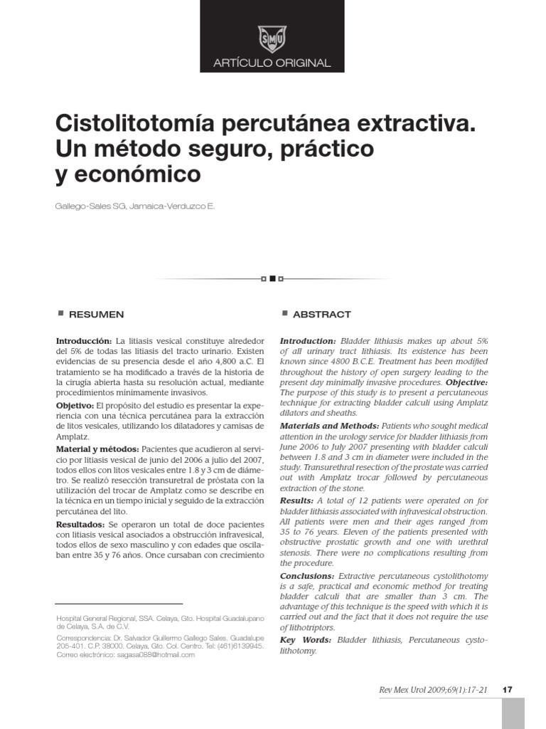 Cistolitotomía percutánea segura | PDF | Cancer de prostata | Urología