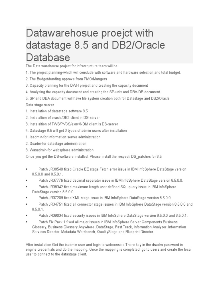 Datawarehosue Proejct With Datastage 8 | PDF | Oracle Database | Ibm Db2