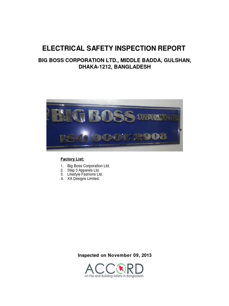 Big Boss Corporation Ltd. Electrical Safety Inspection Report | PDF ...