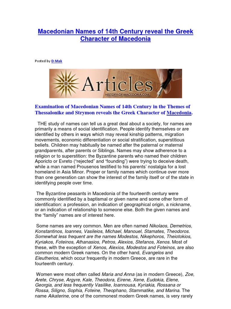 Macedonian Names 14th Century Reveal The Greekness of Macedonians | PDF ...