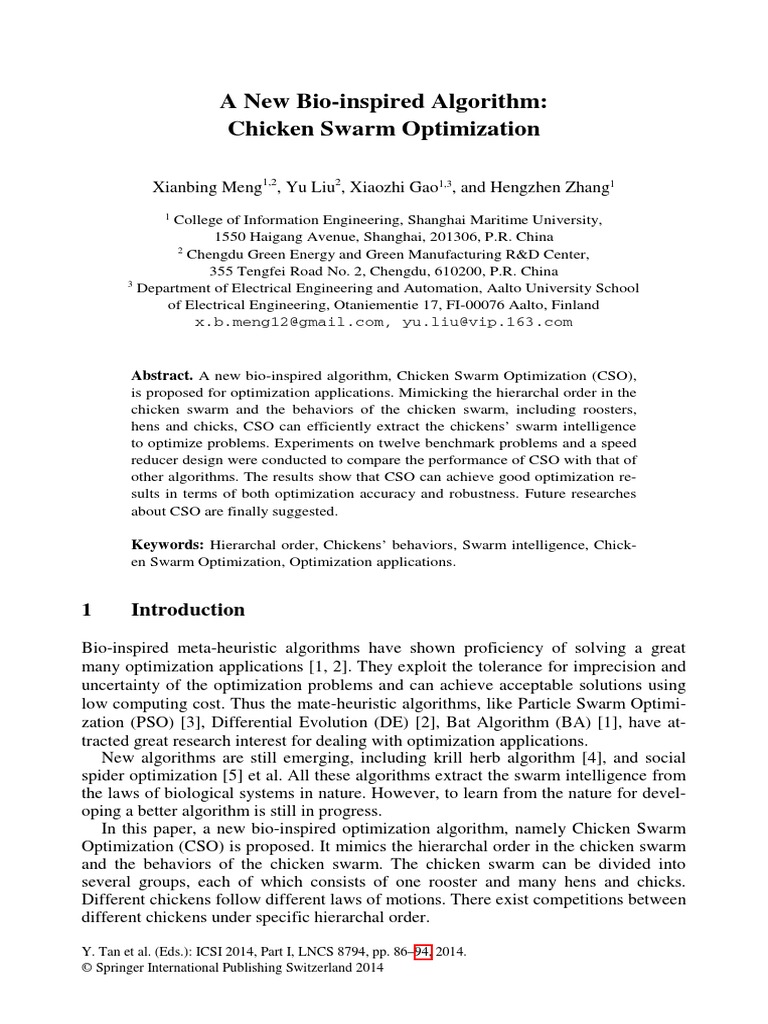 Chicken Swarm Optimization | PDF | Chicken | Metaheuristic
